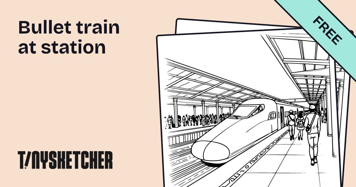Bullet train at station Coloring Page | Free Printables | Tiny Sketcher