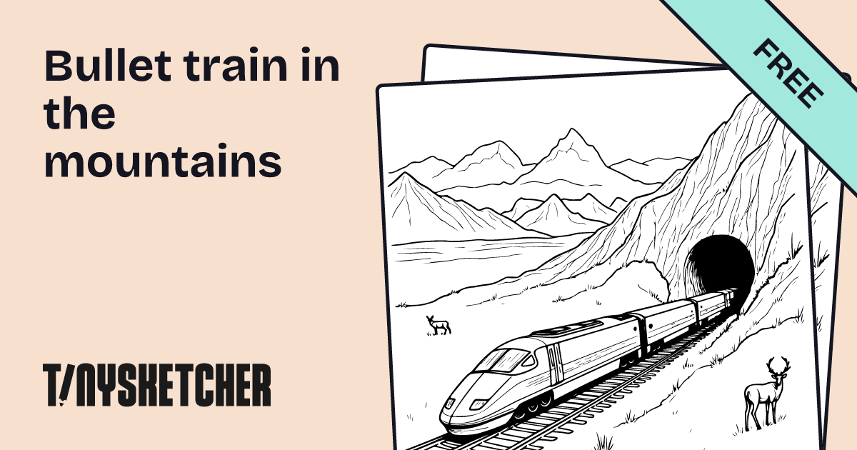 Bullet train in the mountains Coloring Page | Free Printables | Tiny ...