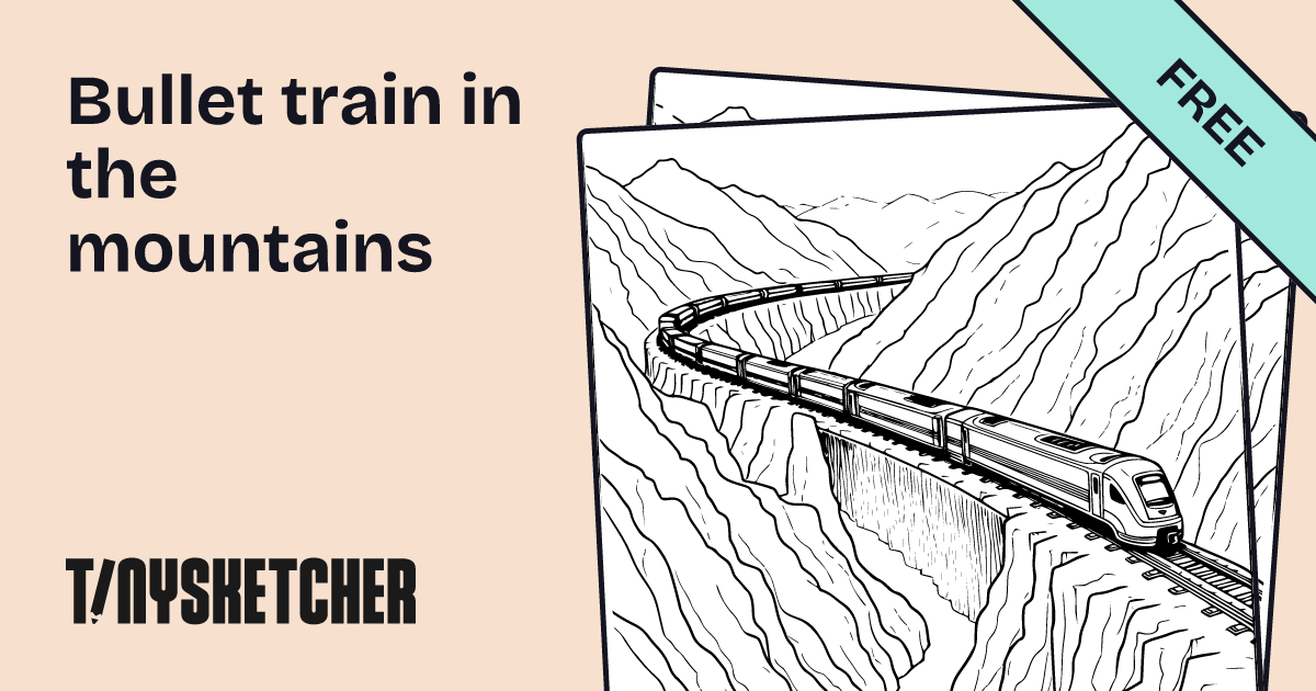 Bullet train in the mountains Coloring Page | Free Printables | Tiny ...