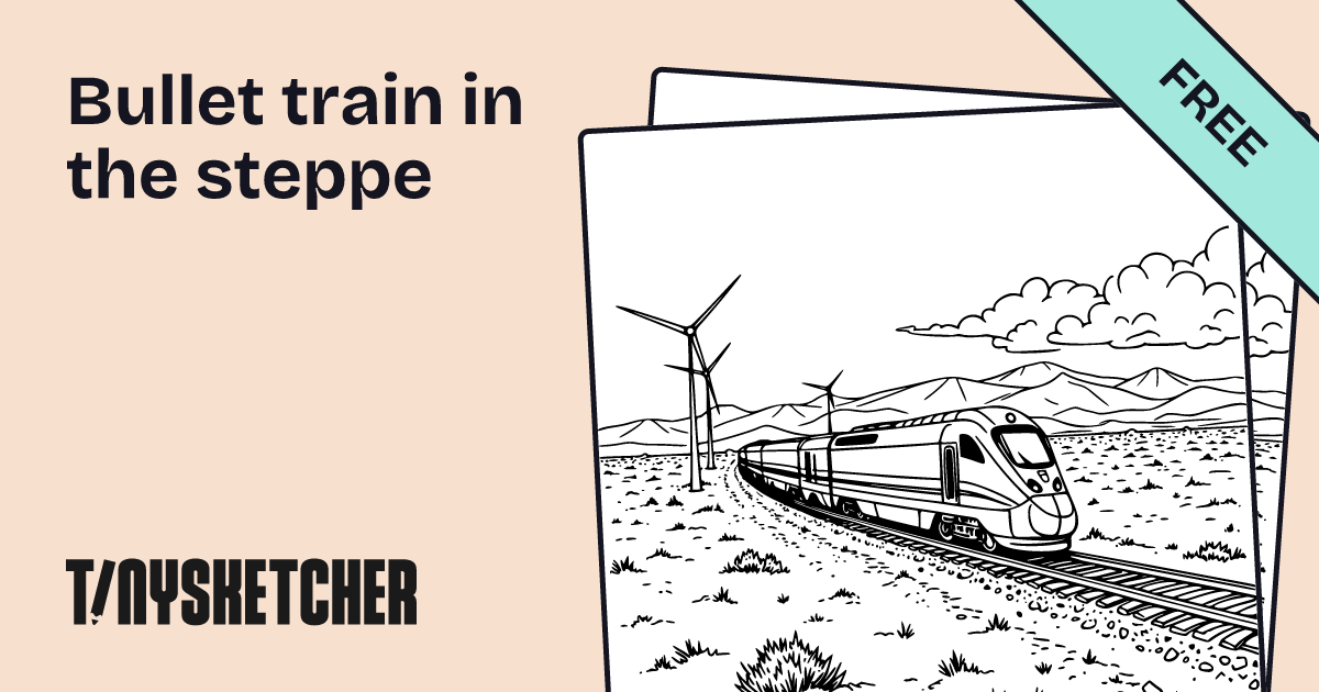 Bullet train in the steppe Coloring Page | Free Printables | Tiny Sketcher