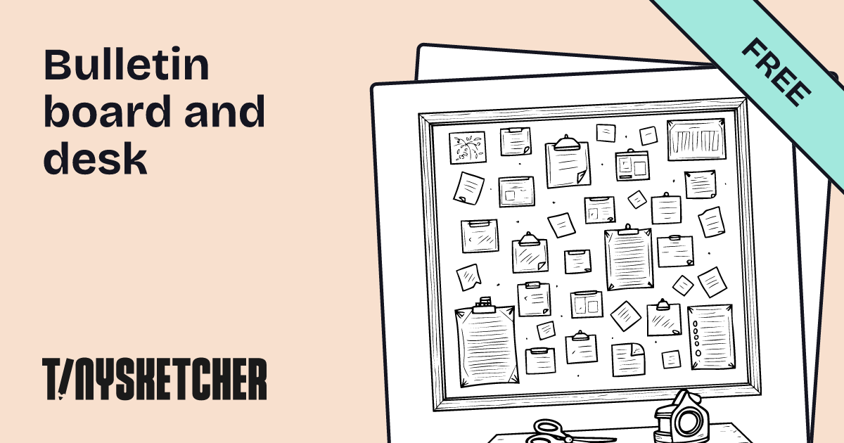 Bulletin board and desk Coloring Page | Free Printables | Tiny Sketcher