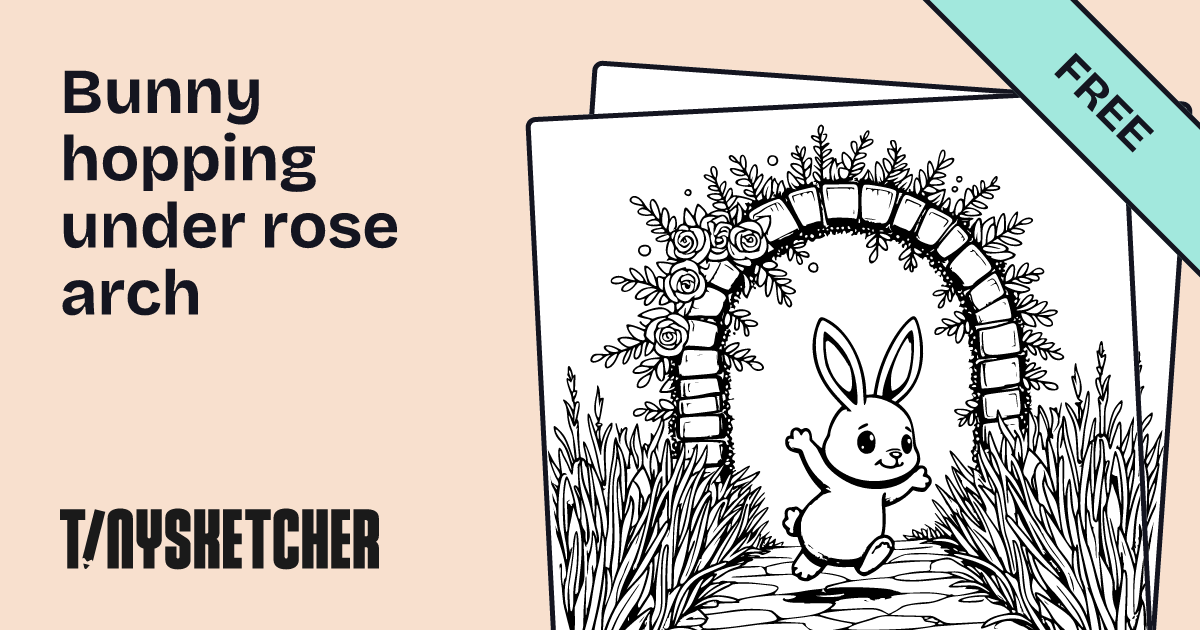 Bunny hopping under rose arch Coloring Page | Free Printables | Tiny ...