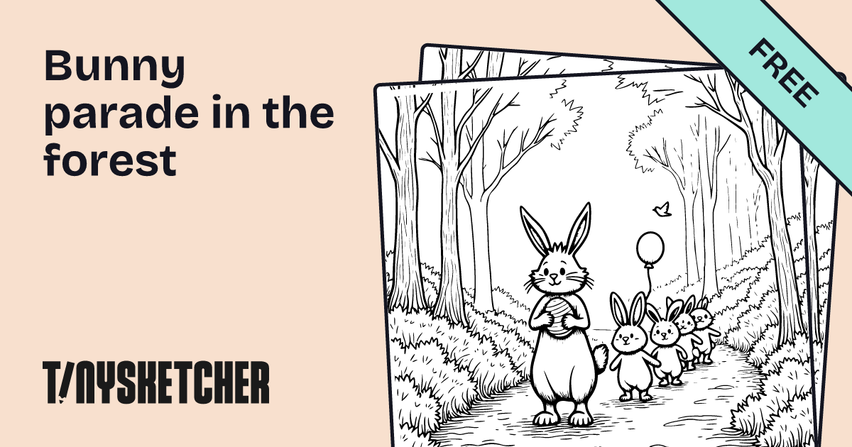 Bunny parade in the forest Coloring Page | Free Printables | Tiny Sketcher
