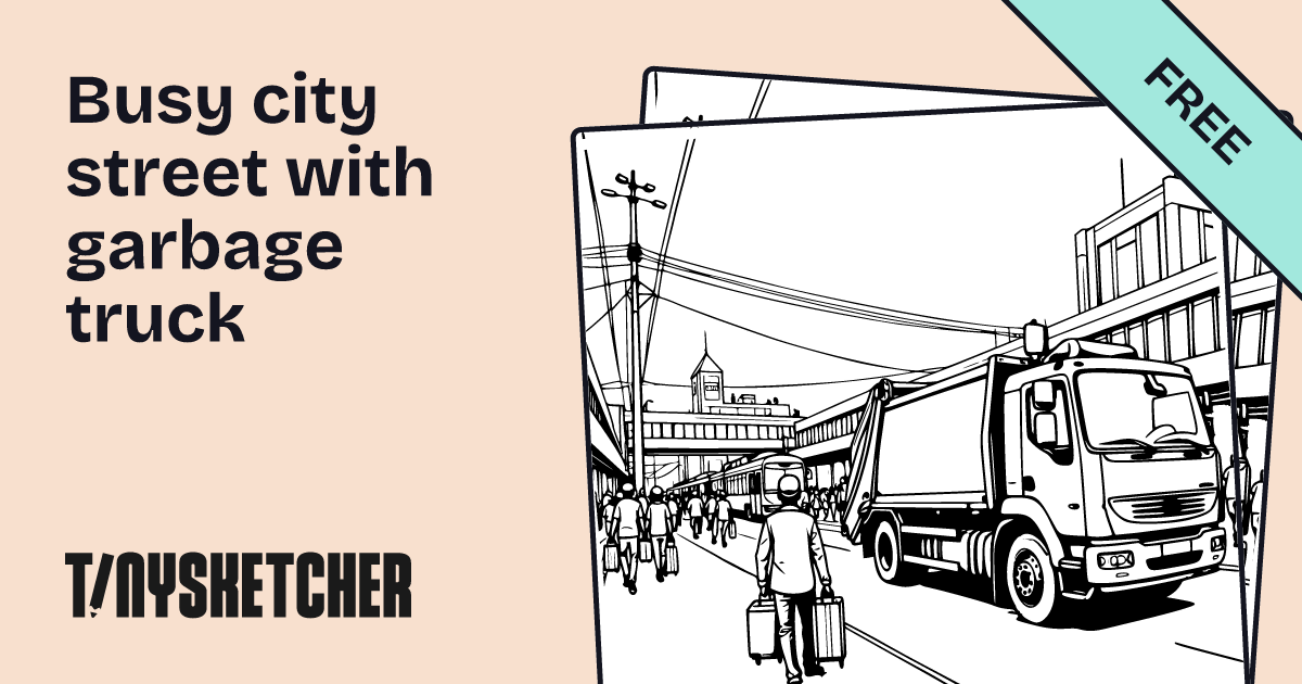 Busy city street with garbage truck Coloring Page | Free Printables ...