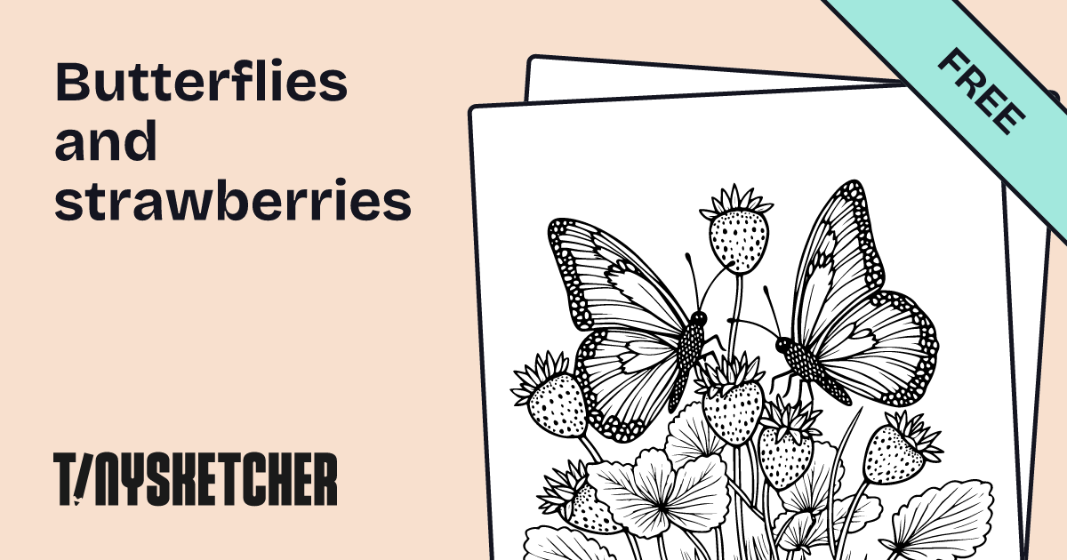 Butterflies and strawberries Coloring Page | Free Printables | Tiny ...