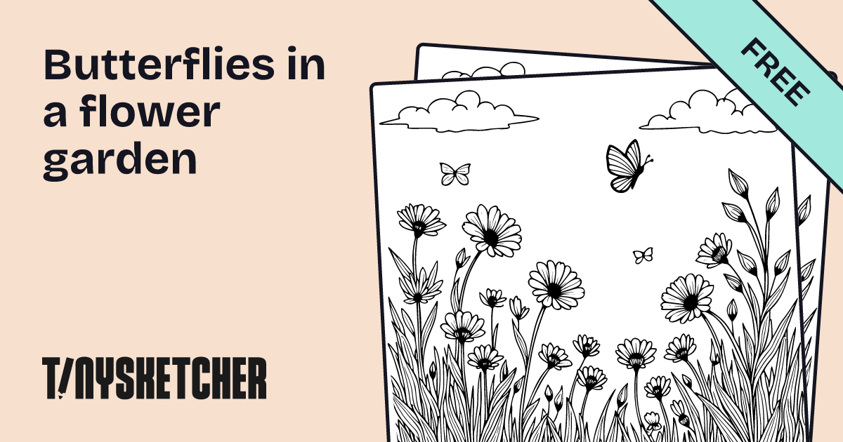 Butterflies in a flower garden Coloring Page | Free Printables | Tiny ...
