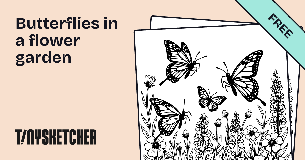 Butterflies in a flower garden Coloring Page | Free Printables | Tiny ...