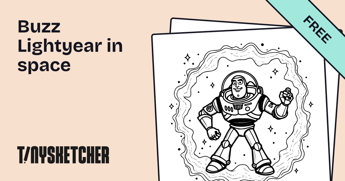Buzz Lightyear in space Coloring Page | Free Printables | Tiny Sketcher