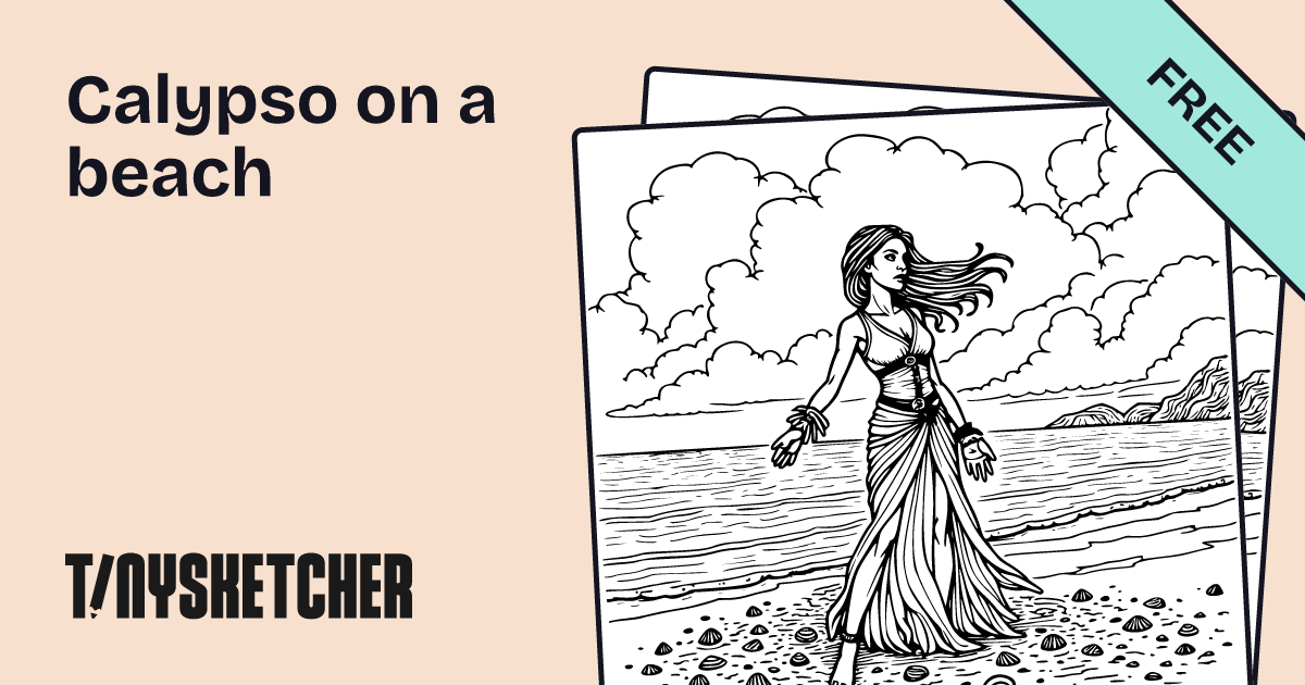 Calypso on a beach Coloring Page | Free Printables | Tiny Sketcher