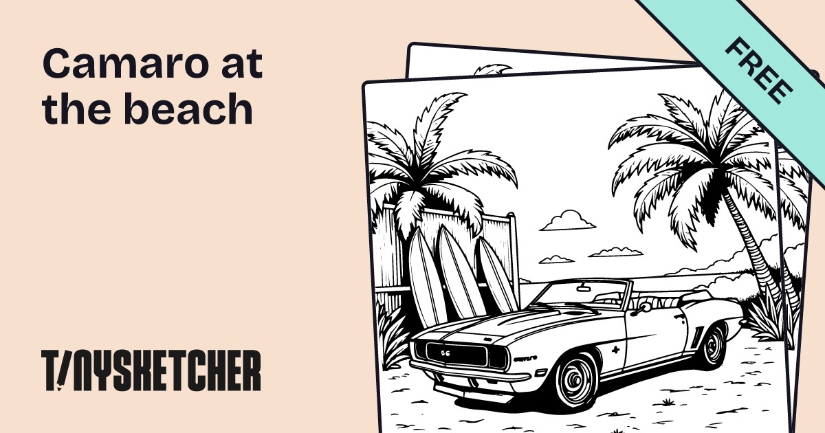 Camaro at the beach Coloring Page | Free Printables | Tiny Sketcher