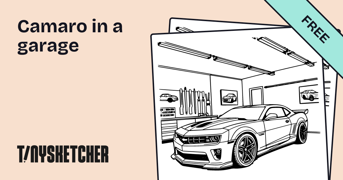 Camaro in a garage Coloring Page | Free Printables | Tiny Sketcher