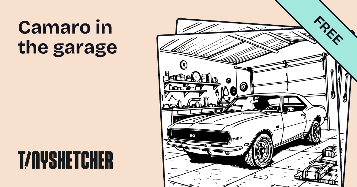 Camaro in the garage Coloring Page | Free Printables | Tiny Sketcher