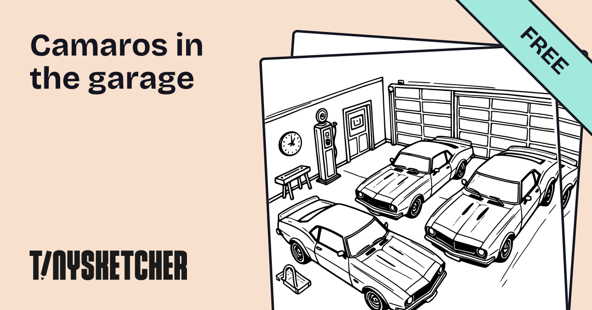 Camaros in the garage Coloring Page | Free Printables | Tiny Sketcher