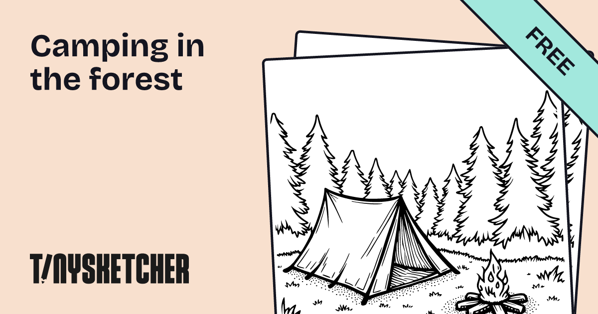 Camping in the forest Coloring Page | Free Printables | Tiny Sketcher