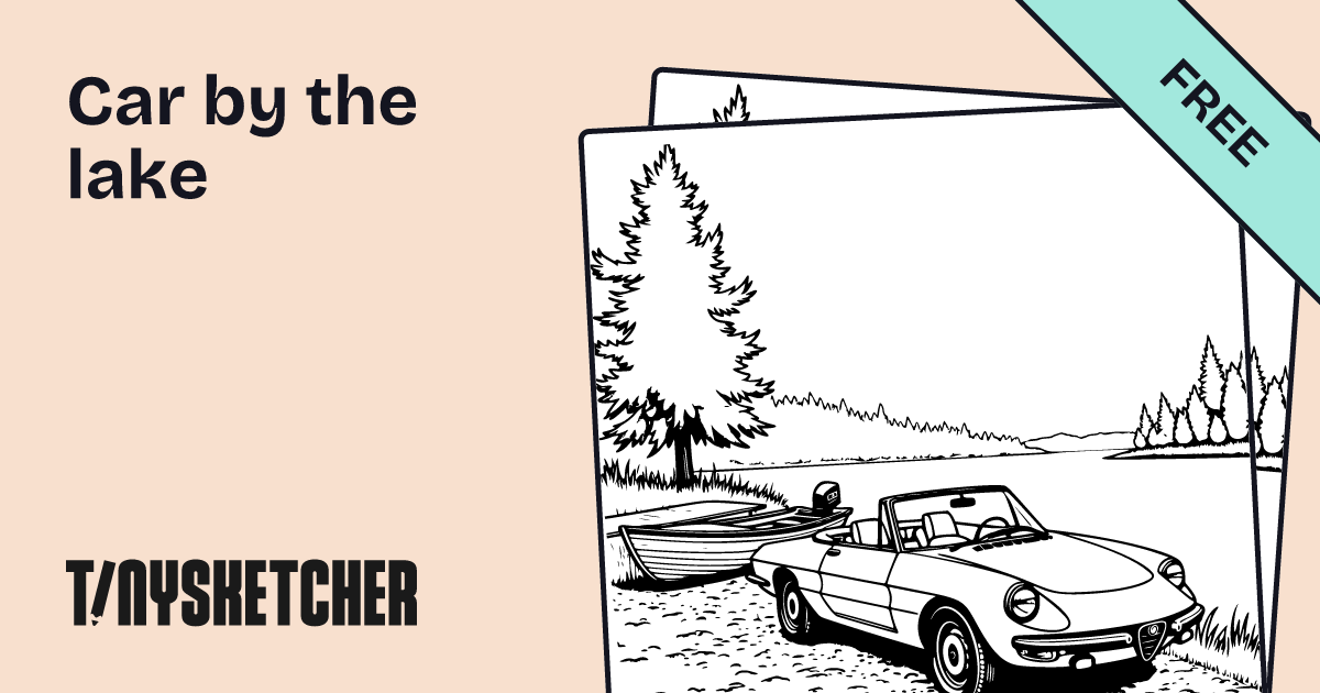 Car by the lake Coloring Page | Free Printables | Tiny Sketcher