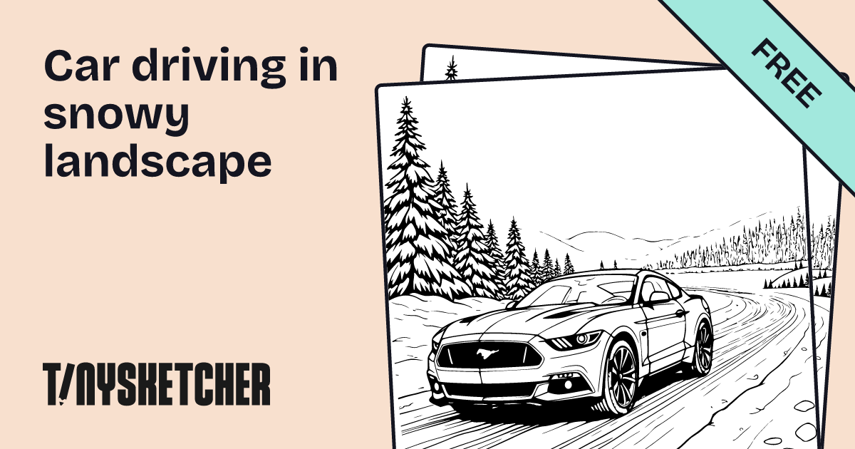 Car driving in snowy landscape Coloring Page | Free Printables | Tiny ...