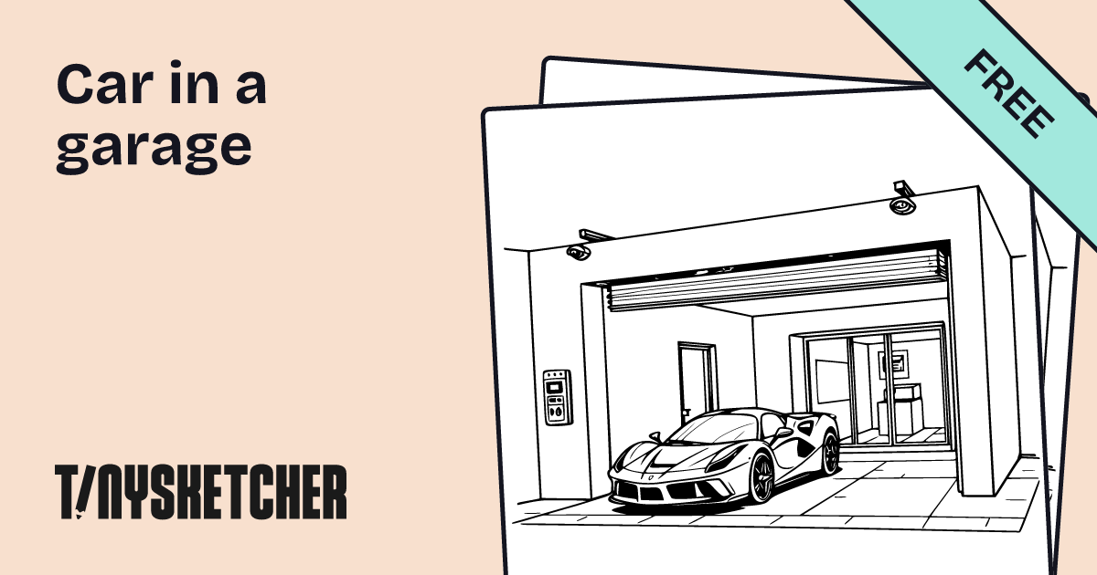 Car in a garage Coloring Page | Free Printables | Tiny Sketcher