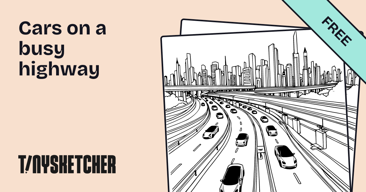 Cars on a busy highway Coloring Page | Free Printables | Tiny Sketcher