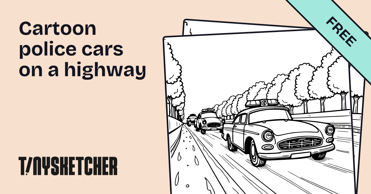 Cartoon police cars on a highway Coloring Page | Free Printables | Tiny ...