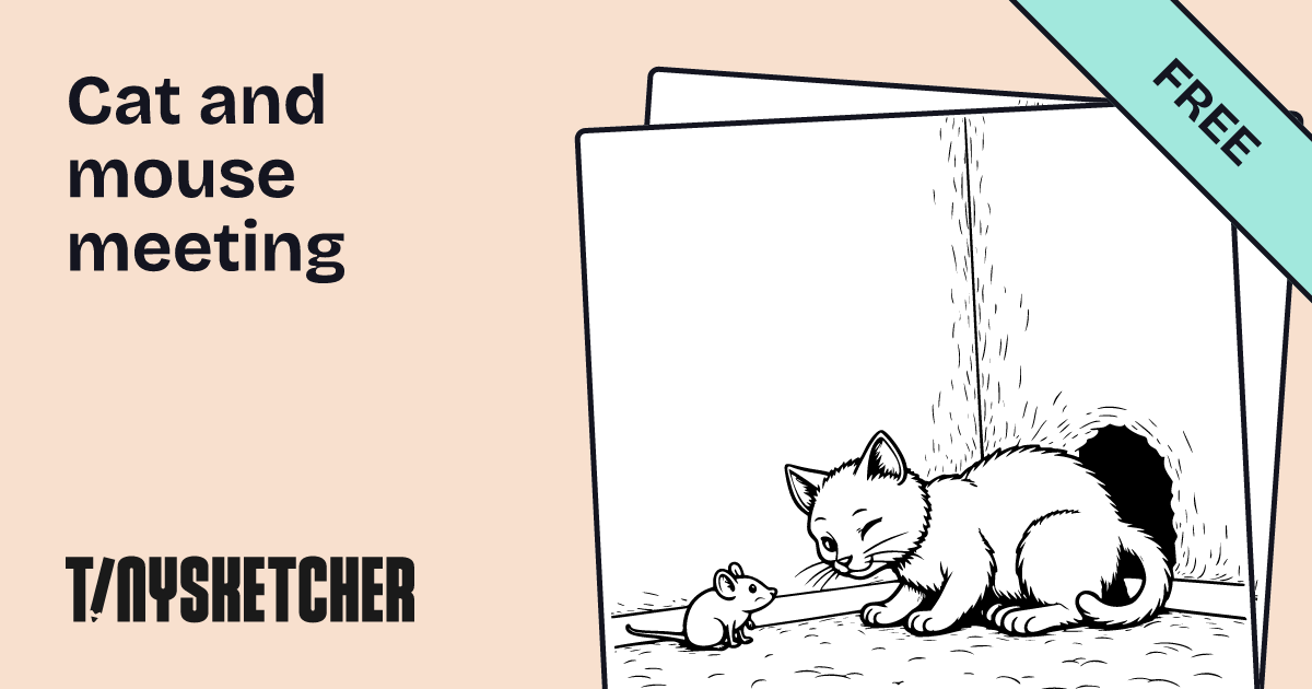 Cat and mouse meeting Coloring Page | Free Printables | Tiny Sketcher