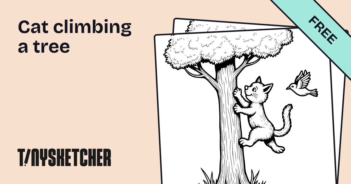 Cat climbing a tree Coloring Page | Free Printables | Tiny Sketcher