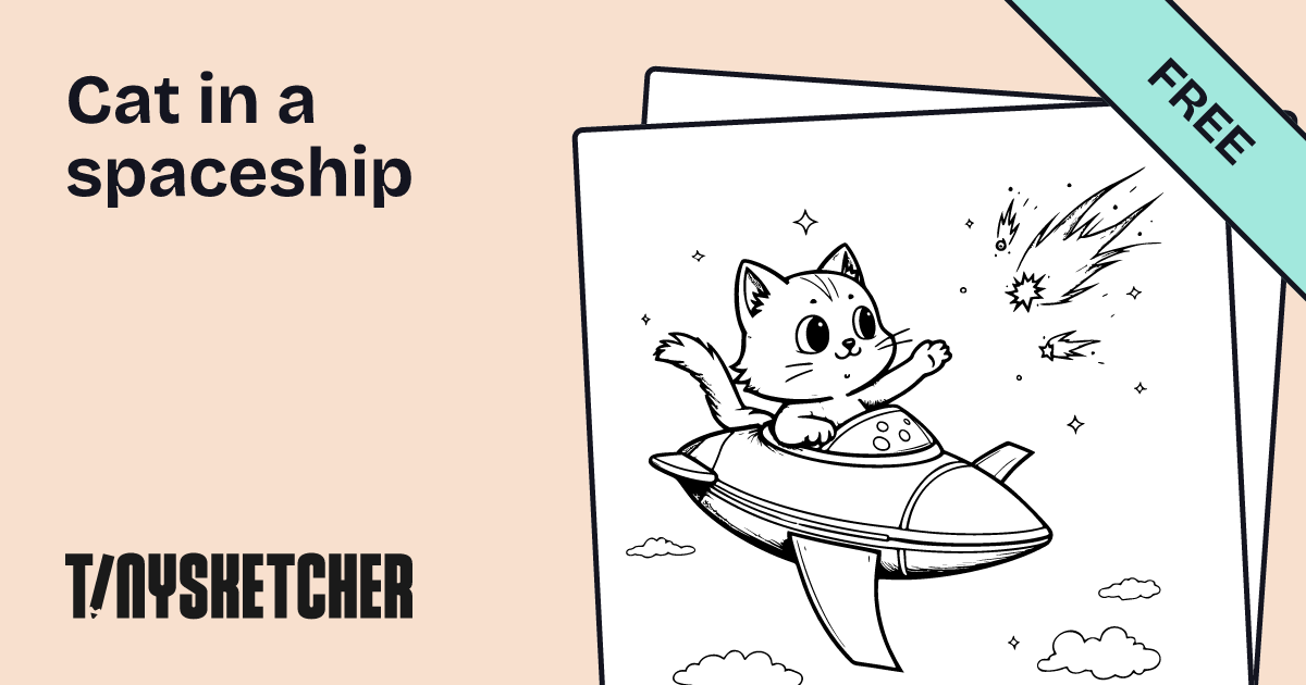 Cat in a spaceship Coloring Page | Free Printables | Tiny Sketcher
