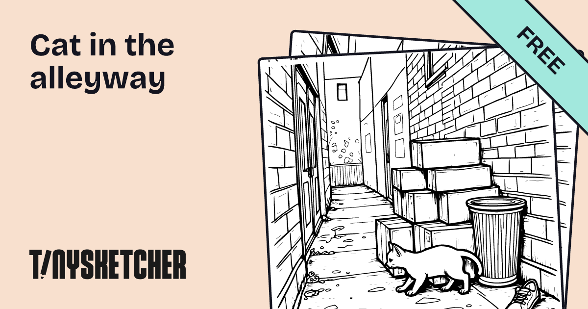 Cat in the alleyway Coloring Page | Free Printables | Tiny Sketcher