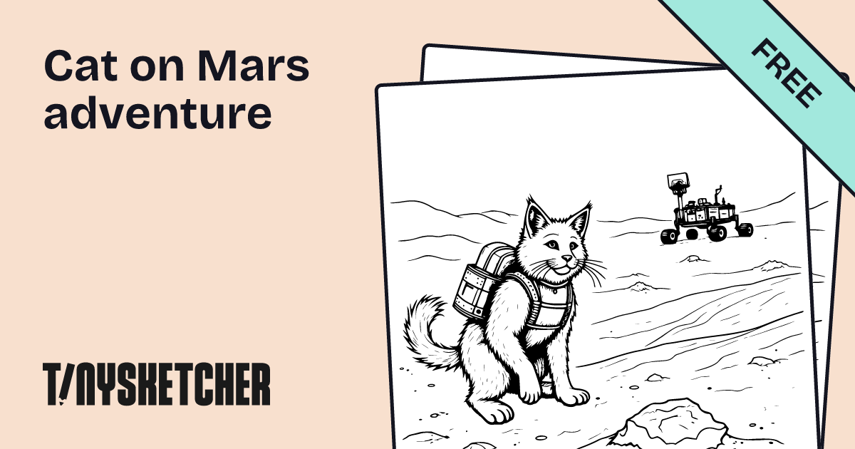 Cat on Mars adventure Coloring Page | Free Printables | Tiny Sketcher