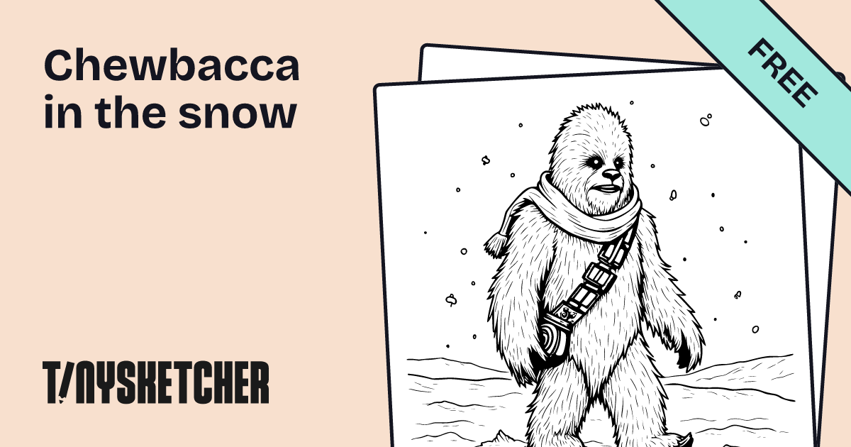 Chewbacca in the snow Coloring Page | Free Printables | Tiny Sketcher