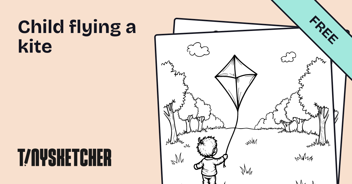 Child flying a kite Coloring Page | Free Printables | Tiny Sketcher