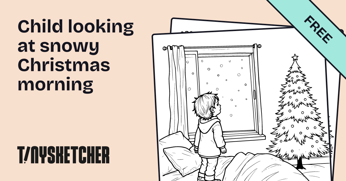 Child looking at snowy Christmas morning Coloring Page | Free ...