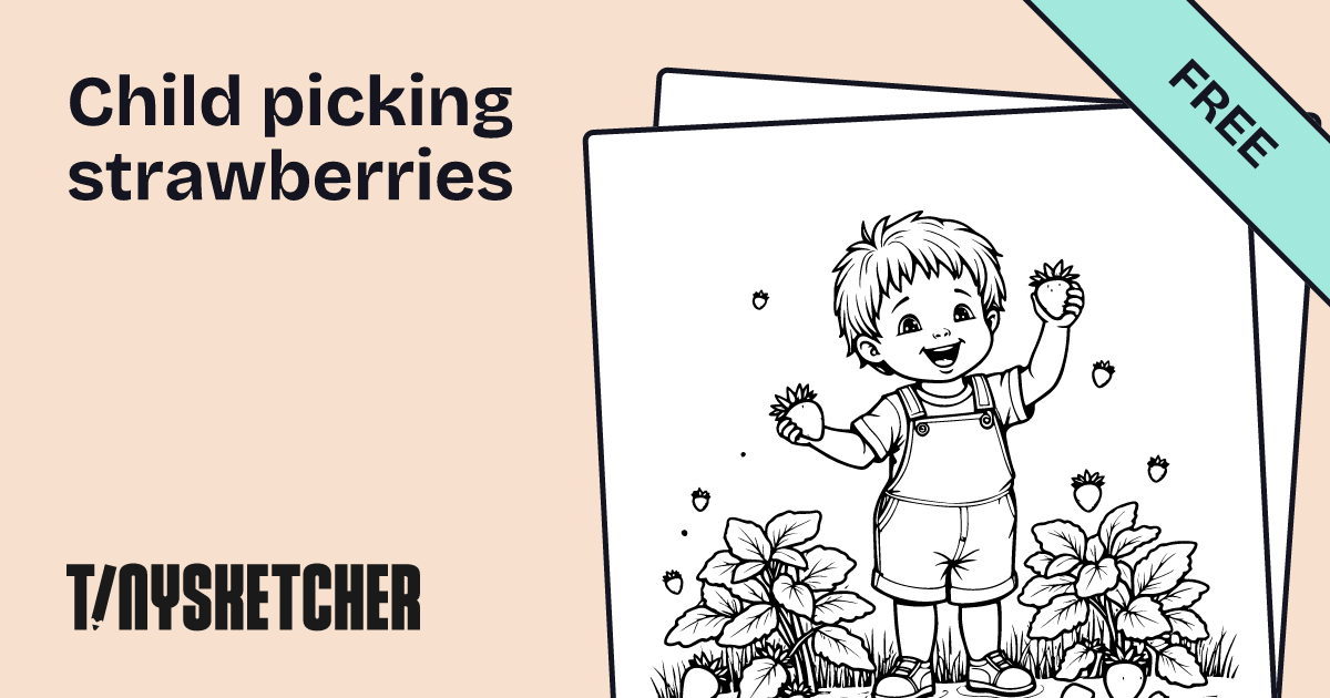 Child picking strawberries Coloring Page | Free Printables | Tiny Sketcher