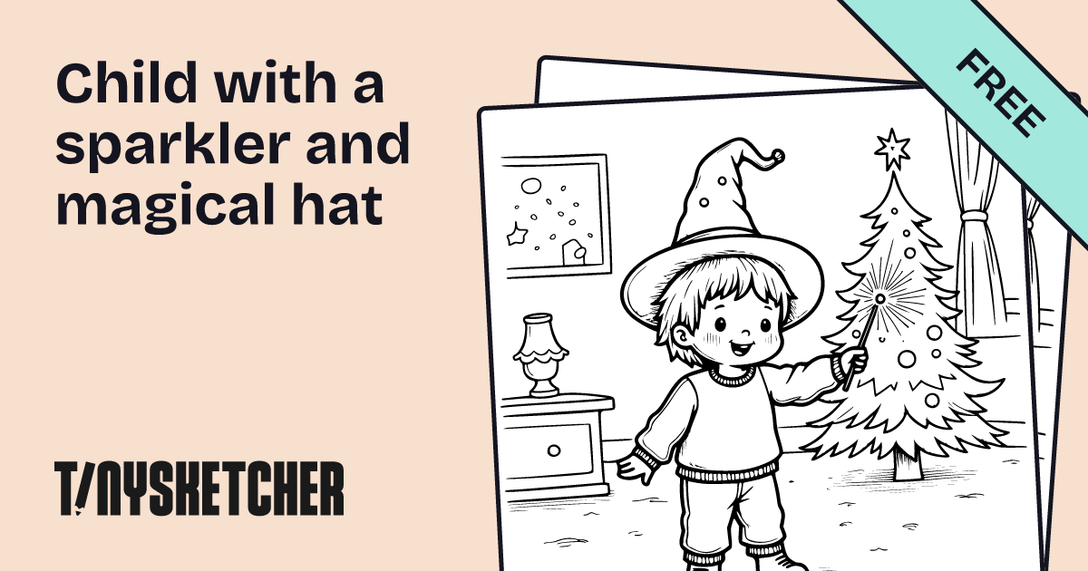 Child with a sparkler and magical hat Coloring Page | Free Printables ...