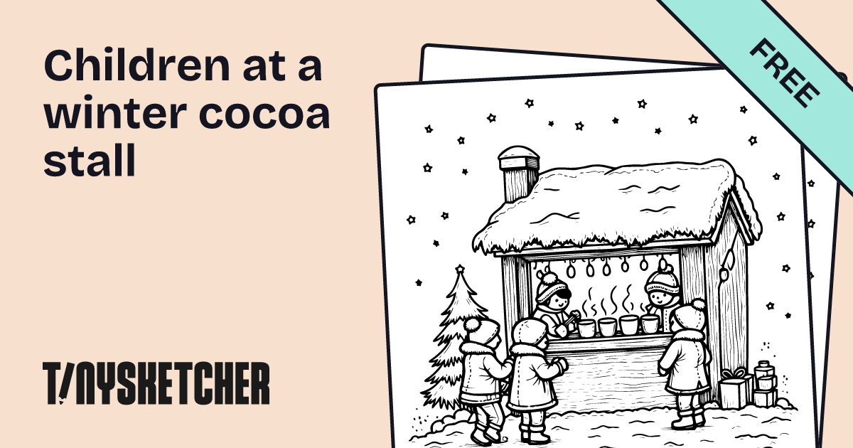 Children at a winter cocoa stall Coloring Page | Free Printables | Tiny ...