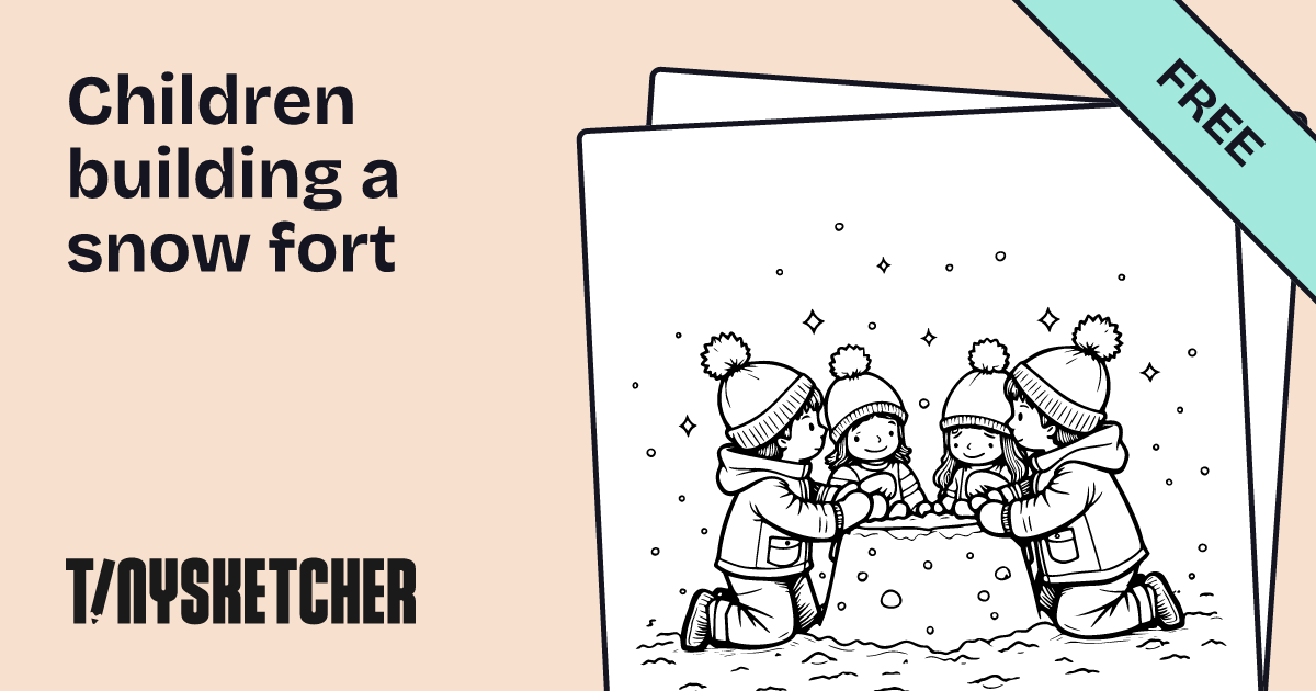 Children building a snow fort Coloring Page | Free Printables | Tiny ...