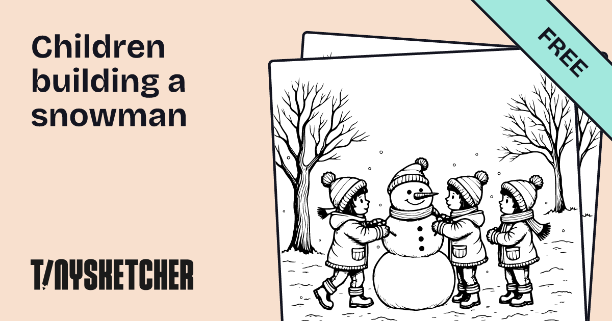 Children building a snowman Coloring Page | Free Printables | Tiny Sketcher