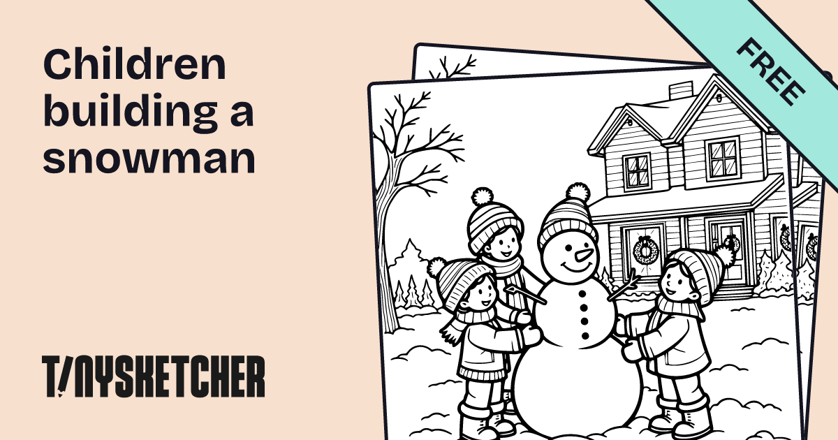 Children building a snowman Coloring Page | Free Printables | Tiny Sketcher
