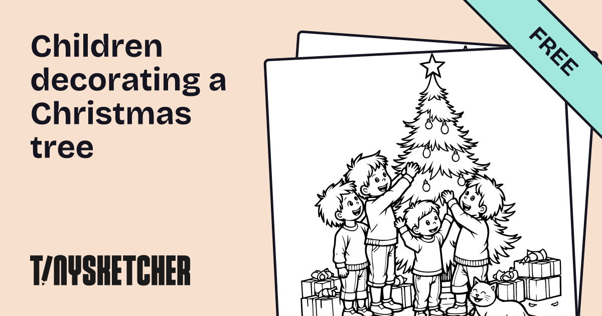 Children decorating a Christmas tree Coloring Page | Free Printables ...