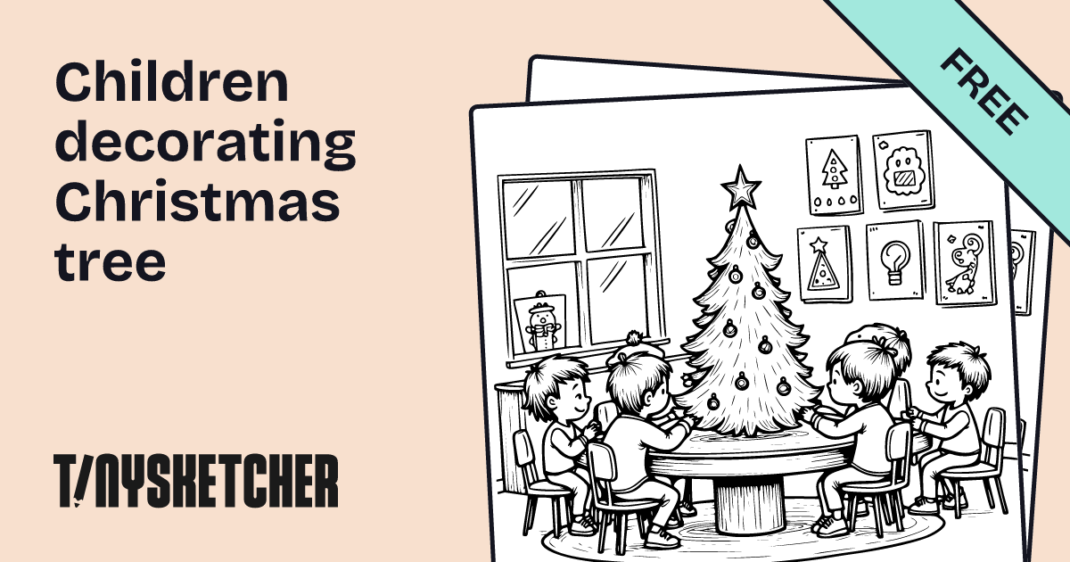 Children decorating Christmas tree Coloring Page | Free Printables ...