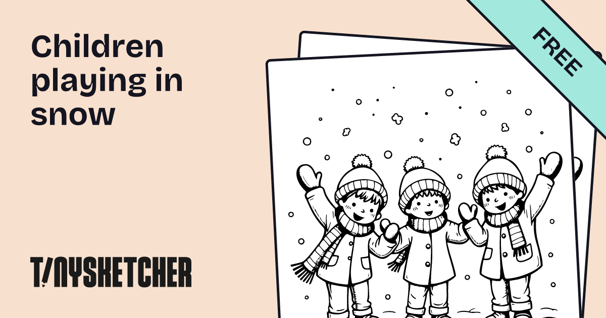 Children playing in snow Coloring Page | Free Printables | Tiny Sketcher