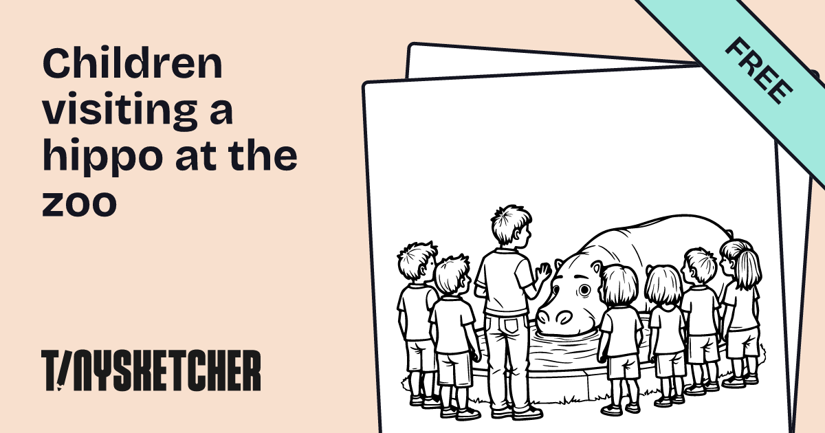 Children visiting a hippo at the zoo Coloring Page | Free Printables ...