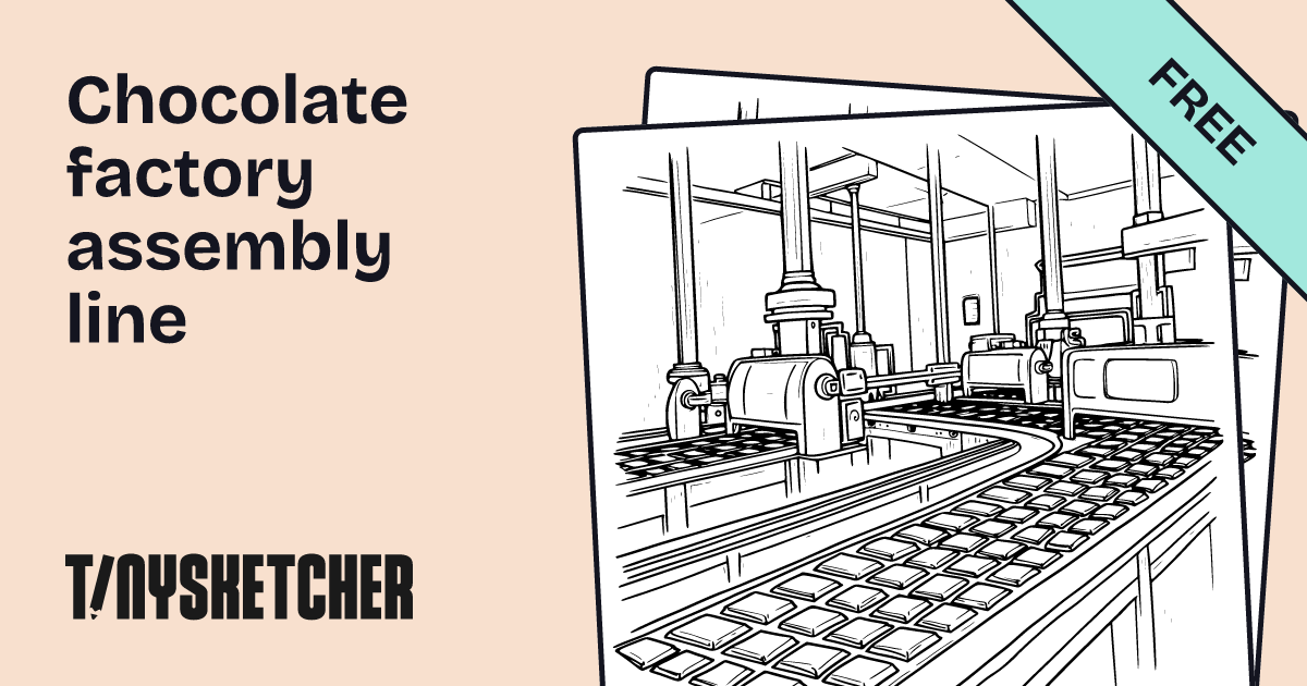Chocolate factory assembly line Coloring Page | Free Printables | Tiny ...