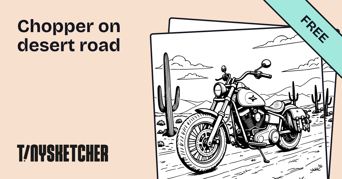 Chopper on desert road Coloring Page | Free Printables | Tiny Sketcher