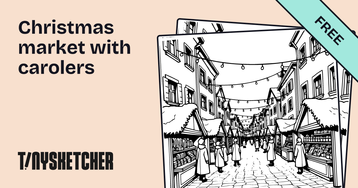 Christmas market with carolers Coloring Page | Free Printables | Tiny ...