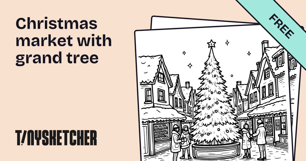 Christmas market with grand tree Coloring Page | Free Printables | Tiny ...