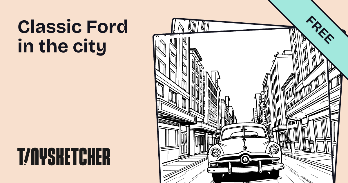Classic Ford in the city Coloring Page | Free Printables | Tiny Sketcher