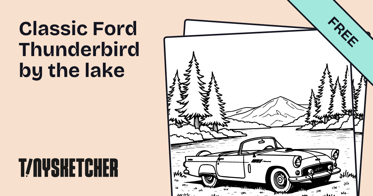 Classic Ford Thunderbird by the lake Coloring Page | Free Printables ...