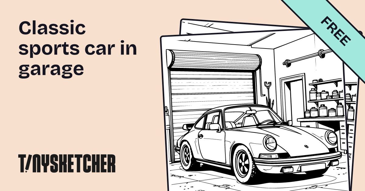 Classic sports car in garage Coloring Page | Free Printables | Tiny ...