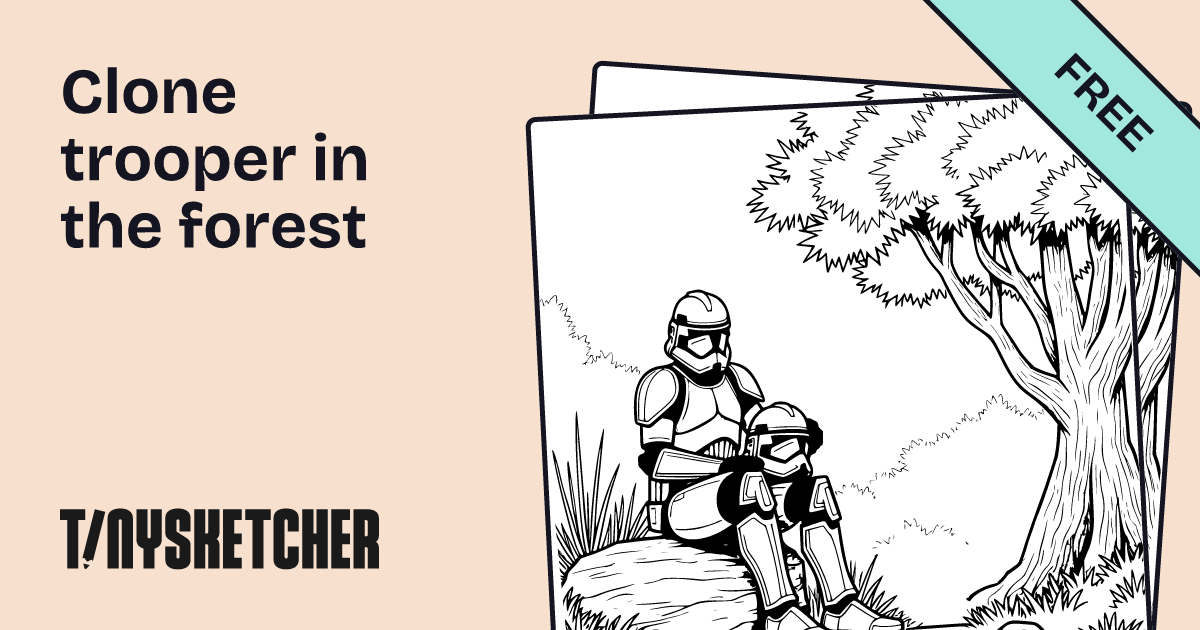 Clone trooper in the forest Coloring Page | Free Printables | Tiny Sketcher