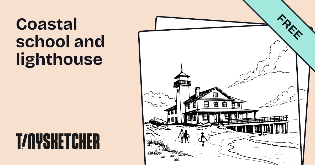 Coastal school and lighthouse Coloring Page | Free Printables | Tiny ...